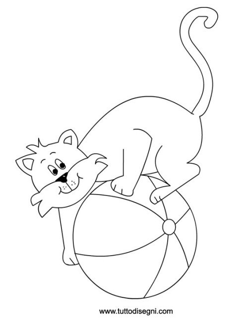 Gatto con palla da colorare - TuttoDisegni.com