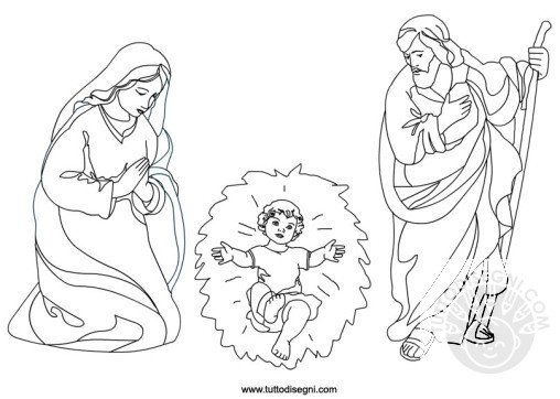 Presepe - Gesù Giuseppe e Maria da colorare - TuttoDisegni.com
