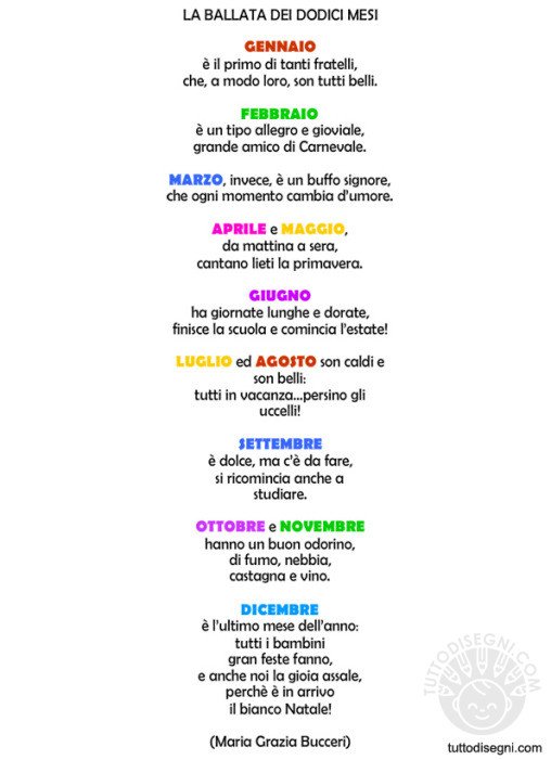 Filastrocca sui mesi - TuttoDisegni.com