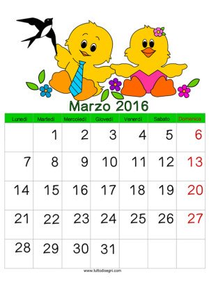 Calendario 2016 – Marzo - TuttoDisegni.com