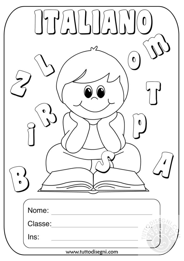 Copertina Italiano per scuola primaria con disegno - TuttoDisegni.com