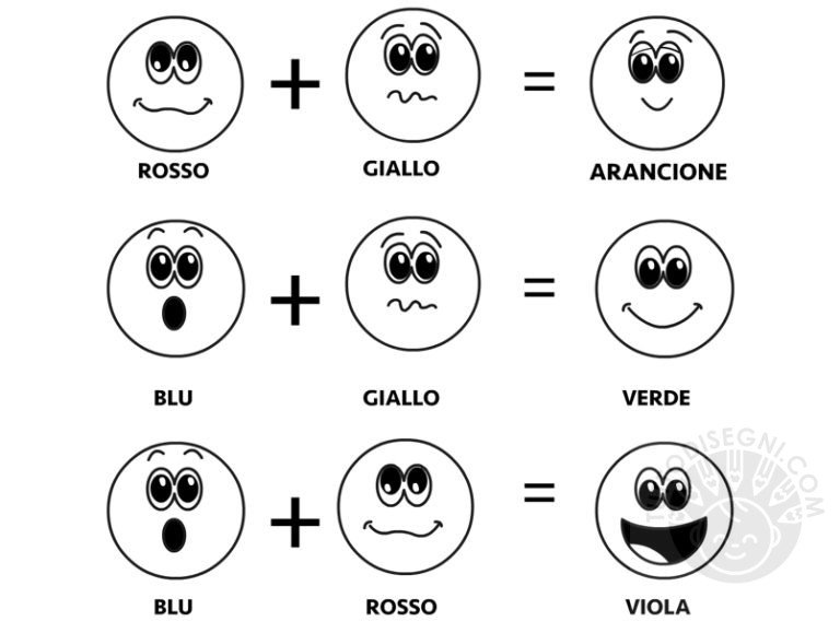 Emoticons colori primari e secondari da colorare - TuttoDisegni.com