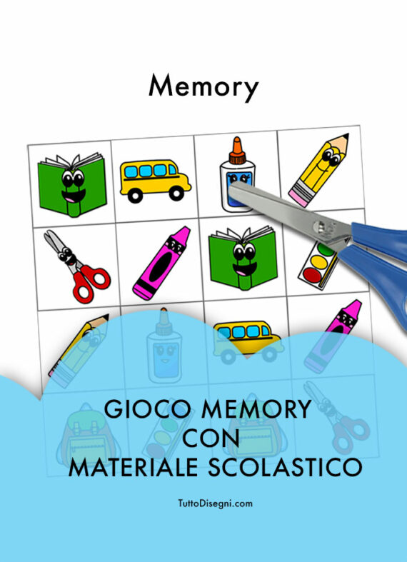 Gioco Memory con materiale scolastico - TuttoDisegni.com
