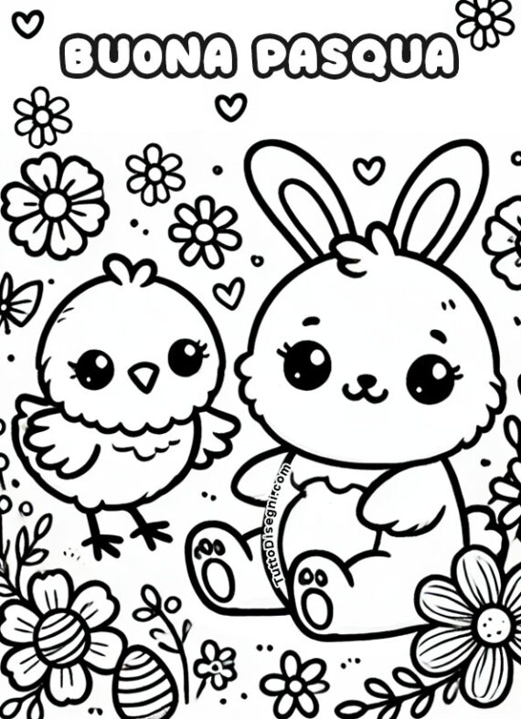 Pulcino con coniglio - TuttoDisegni.com
