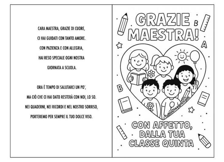 Biglietti per maestre di quinta elementare - TuttoDisegni.com