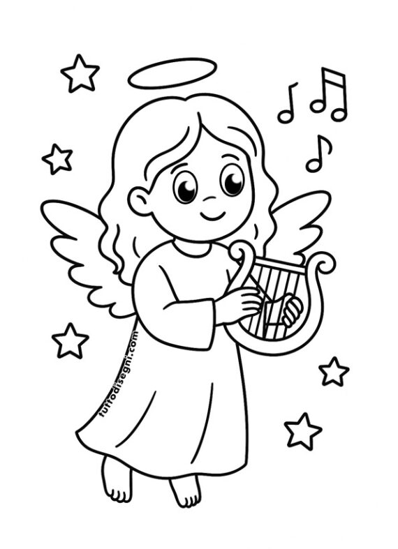Angelo con arpa da colorare - TuttoDisegni.com