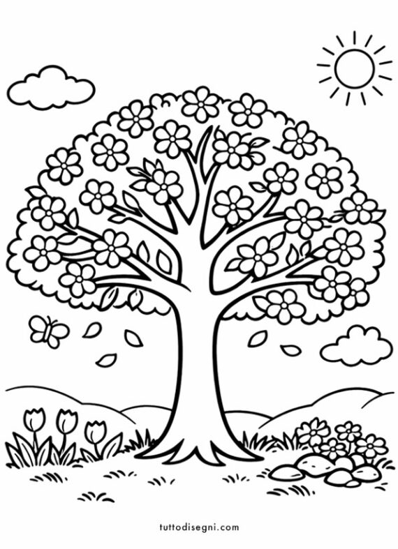 Albero primaverile da colorare - TuttoDisegni.com